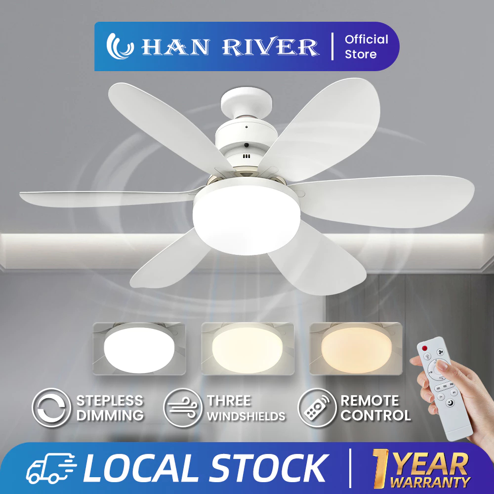 MOKETA 52CM Ceiling Fan With Light 40W E27 6 Blades Silent Fan Light ...