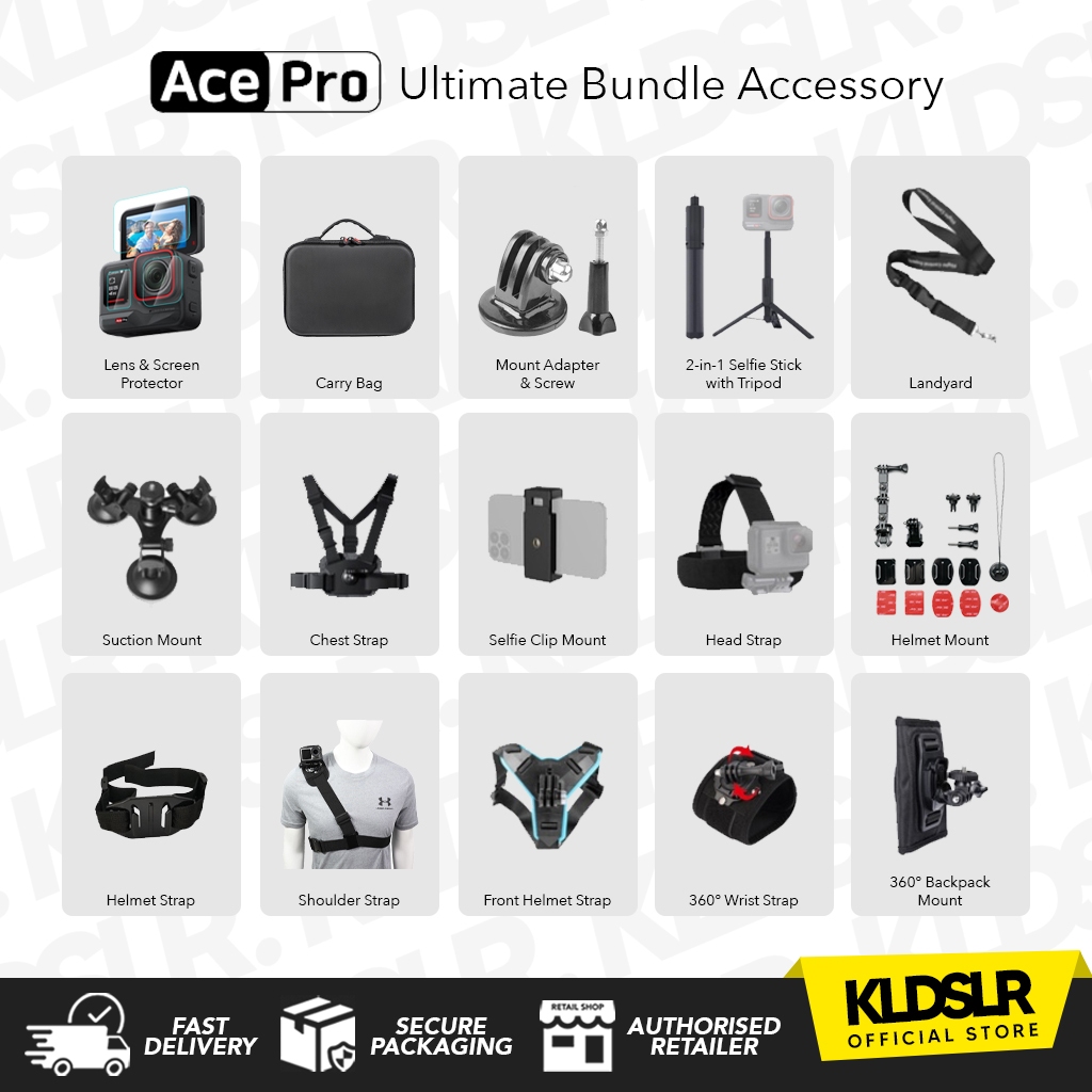 Ace Pro Ultimate Bundle Accessory Kit for Action Cameras | 15-in-1 ...