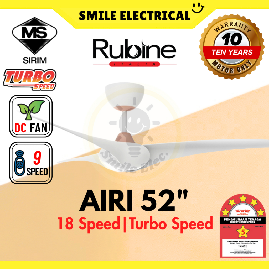(Sirim)Rubine Airi 52" DC Motor Ceiling Fan Remote Control 18 Speed 3 ...
