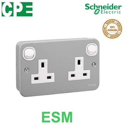 SCHNEIDER ESM 25 13A 2 GANG METAL CLAD SWITCH SOCKET OUTLET (SIRIM ...