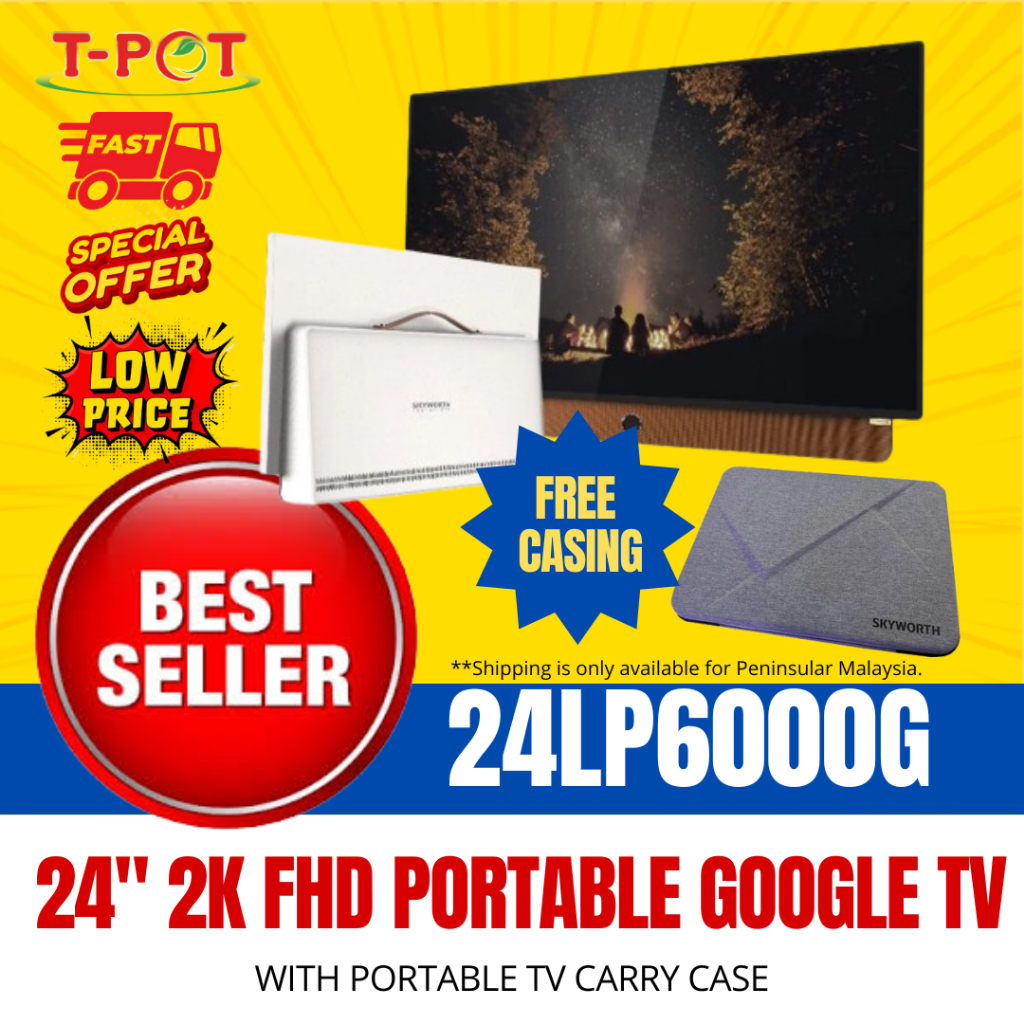 SKYWORTH 24" 2K FHD PORTABLE GOOGLE TV 24LP6000G | Shopee Malaysia