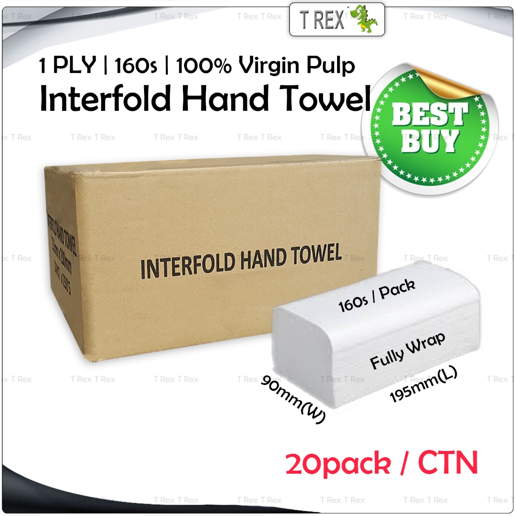 [1CTN x 20Pack x 160pcs] 1 PLY Interfold Hand Towel Tissue Virgin Pulp Full Wrap / Tisu Tangan ...