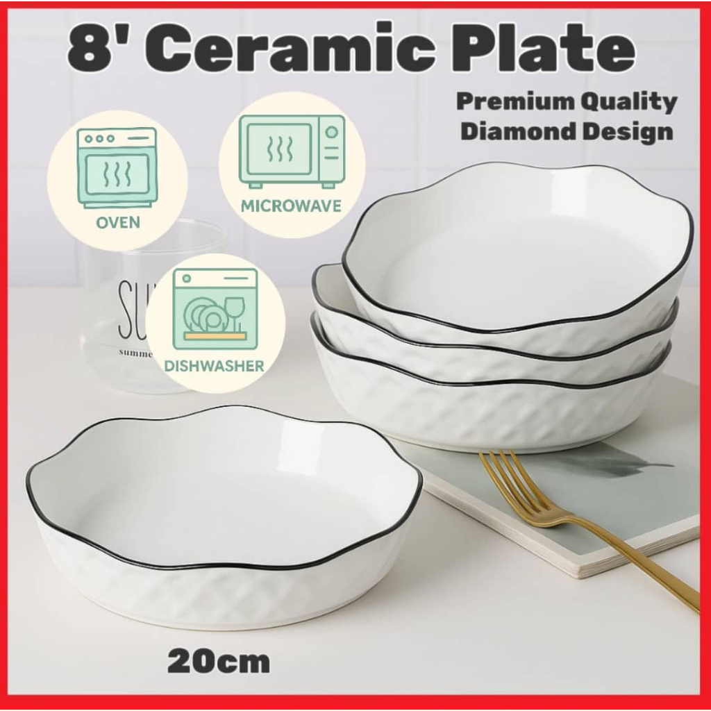 8' Diamond Plate Set/Set Pinggan/Pasta Plate/Spaghetti Plate/Ceramic ...