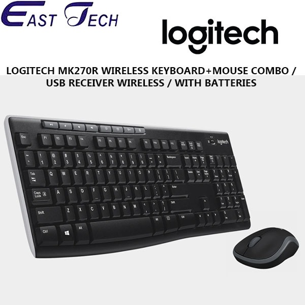 LOGITECH MK270R WIRELESS KEYBOARD+MOUSE COMBO / USB RECEIVER WIRELESS / WITH BATTERIES (BLACK ...