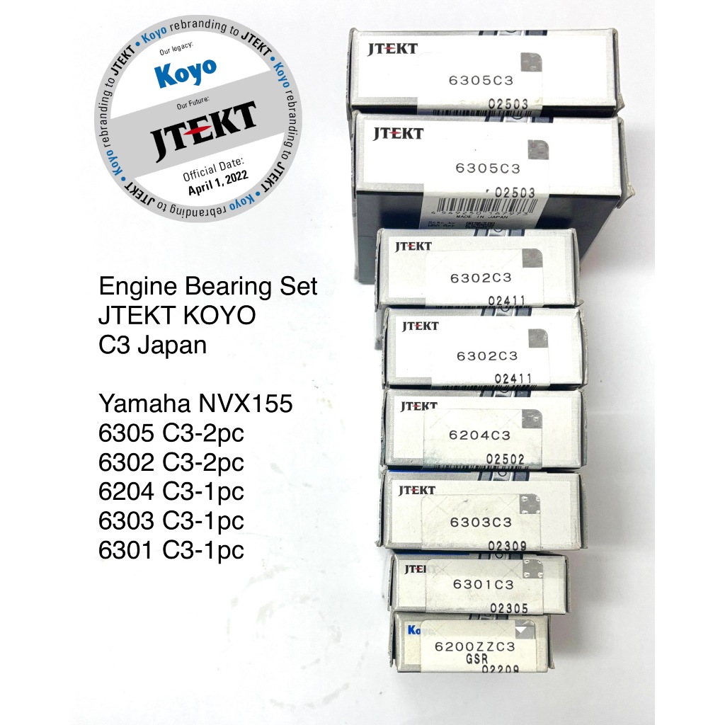 YAMAHA NVX 155 JTEKT KOYO JAPAN ENGINE TRANSMISSION BEARING SET X 8pcs ...