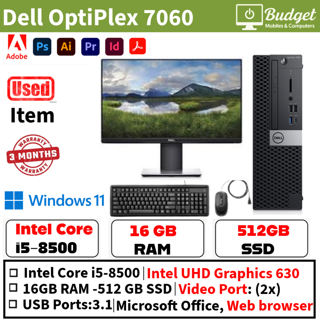Dell OptiPlex 7060 DESKTOP SFF Intel i5 8th Gen 6-core - 16GB RAM ...