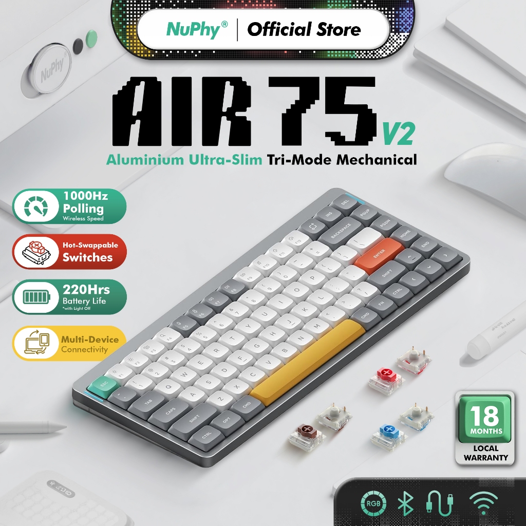 NuPhy Air75 V2 Wireless Mechanical Keyboard Bluetooth 5.1 2.4G USB-C ...