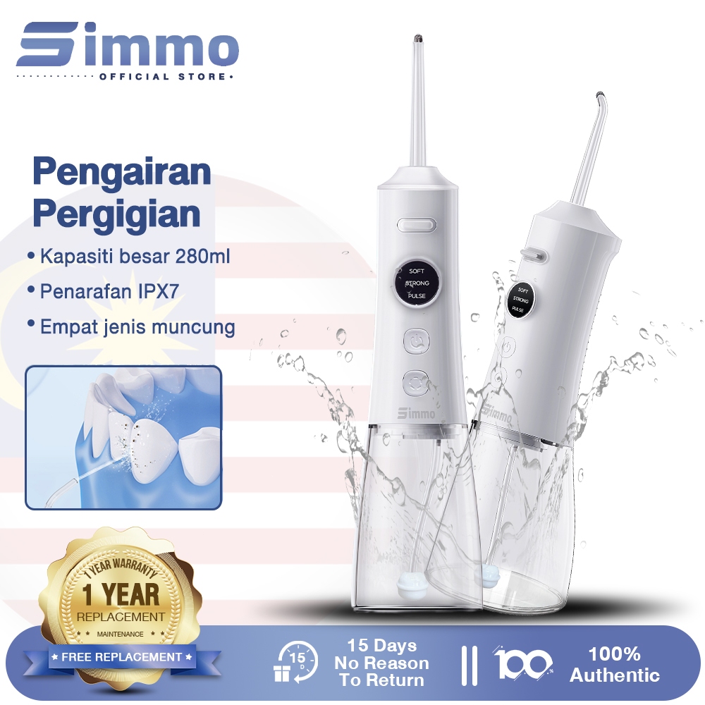 Simmo Water Flosser Portable Travel Oral Irrigator Cordless Rechargeable 280ml Teeth Cleaner 4 ...