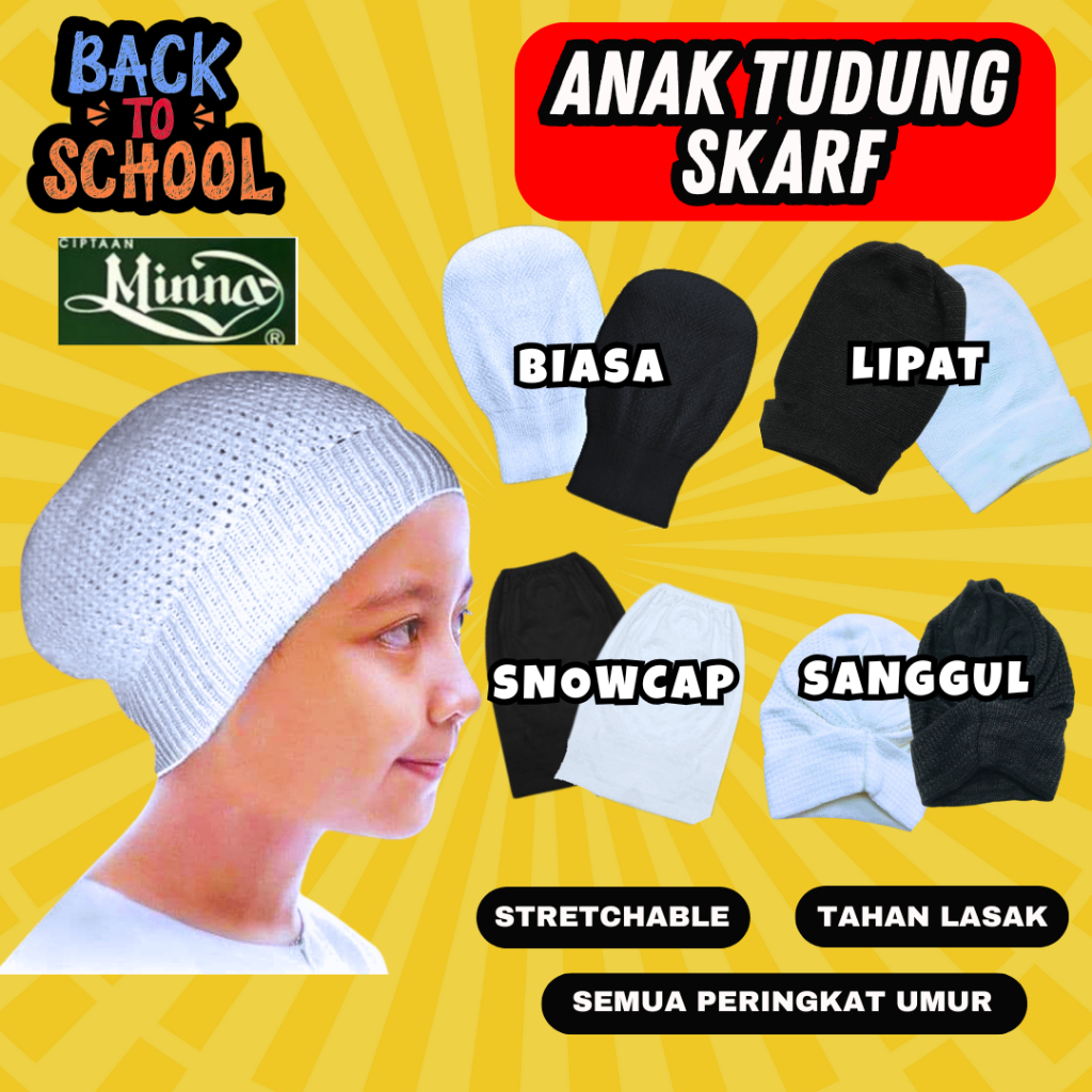 Anak Tudung Skarf Scarf Inner Tudung Serkup Kepala Knitwear Hitam Putih ...