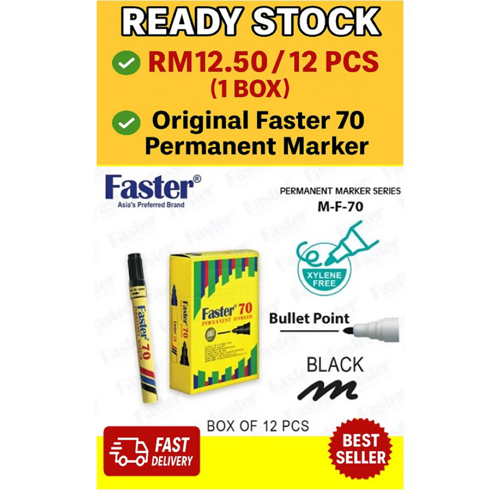 FASTER 70 PERMANENT MARKER - 12 PCS / BOX | Shopee Malaysia