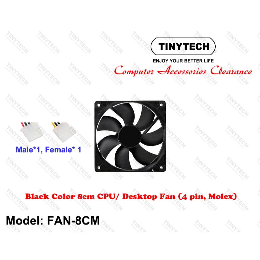 TINYTECH 8CM 4 PIN MOLEX DC 12V 80MM X 80MM PC DESKTOP COOLER FAN 8CM X ...