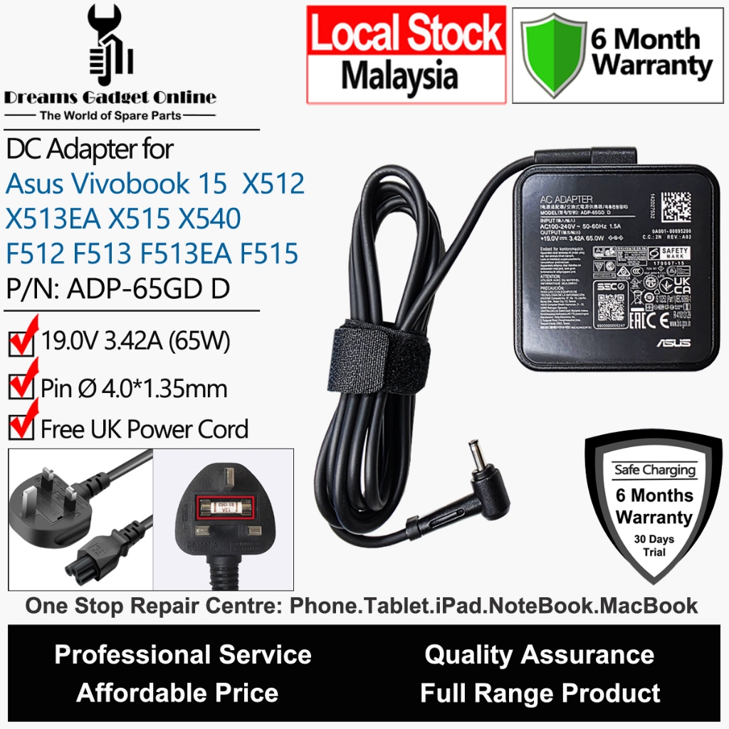 ASUS Laptop Power Adapter 19V 3.42A 4.0mm*1.35mm for Asus Vivobook 15 ...