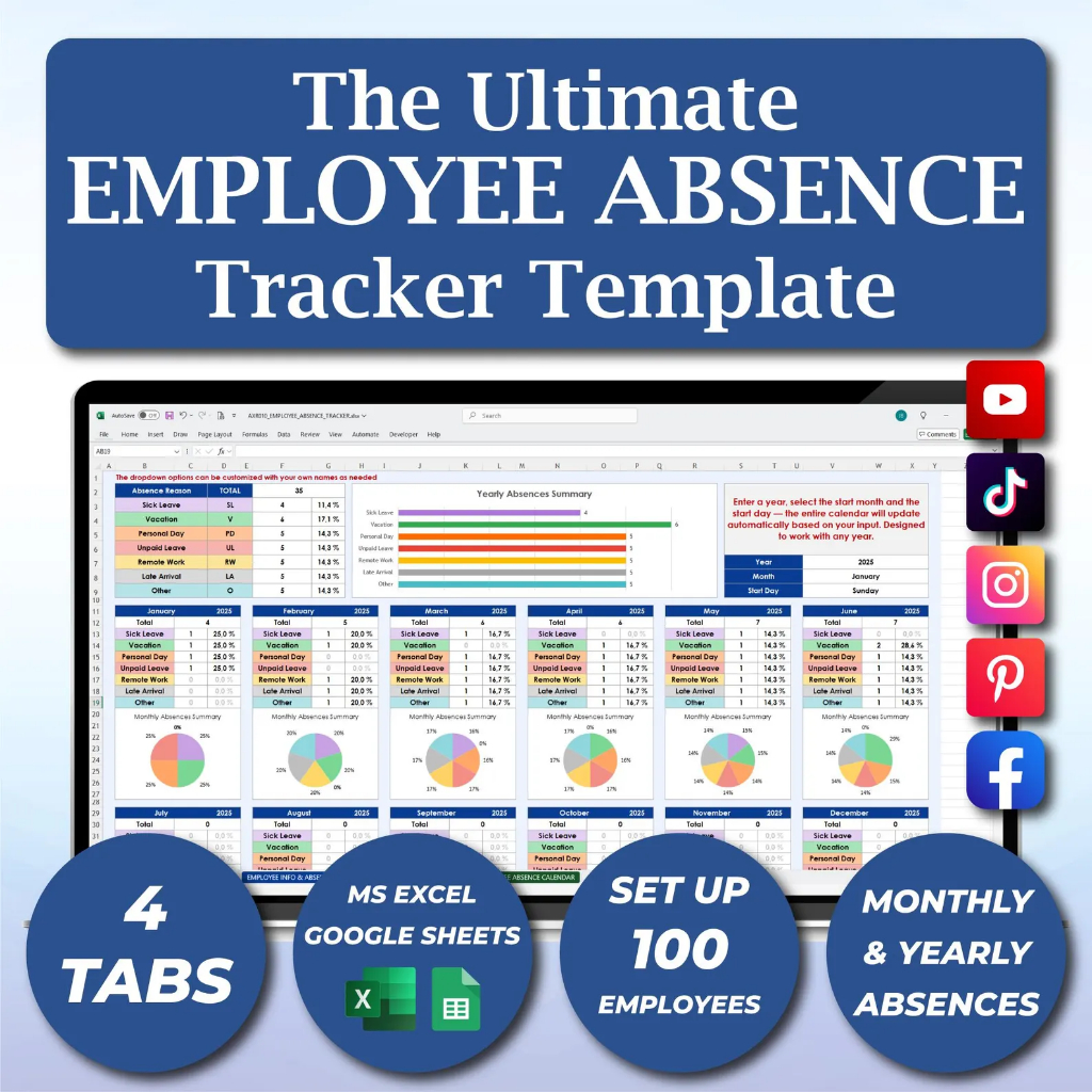 Easy Staff Absence Tracker Template Excel Time Off Sick Leave ...