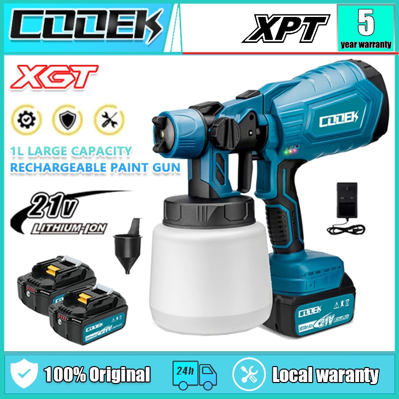 COOEK Paint Spray Gun 1L Capacity Besar 21V | Alat Spray Cat Untuk ...