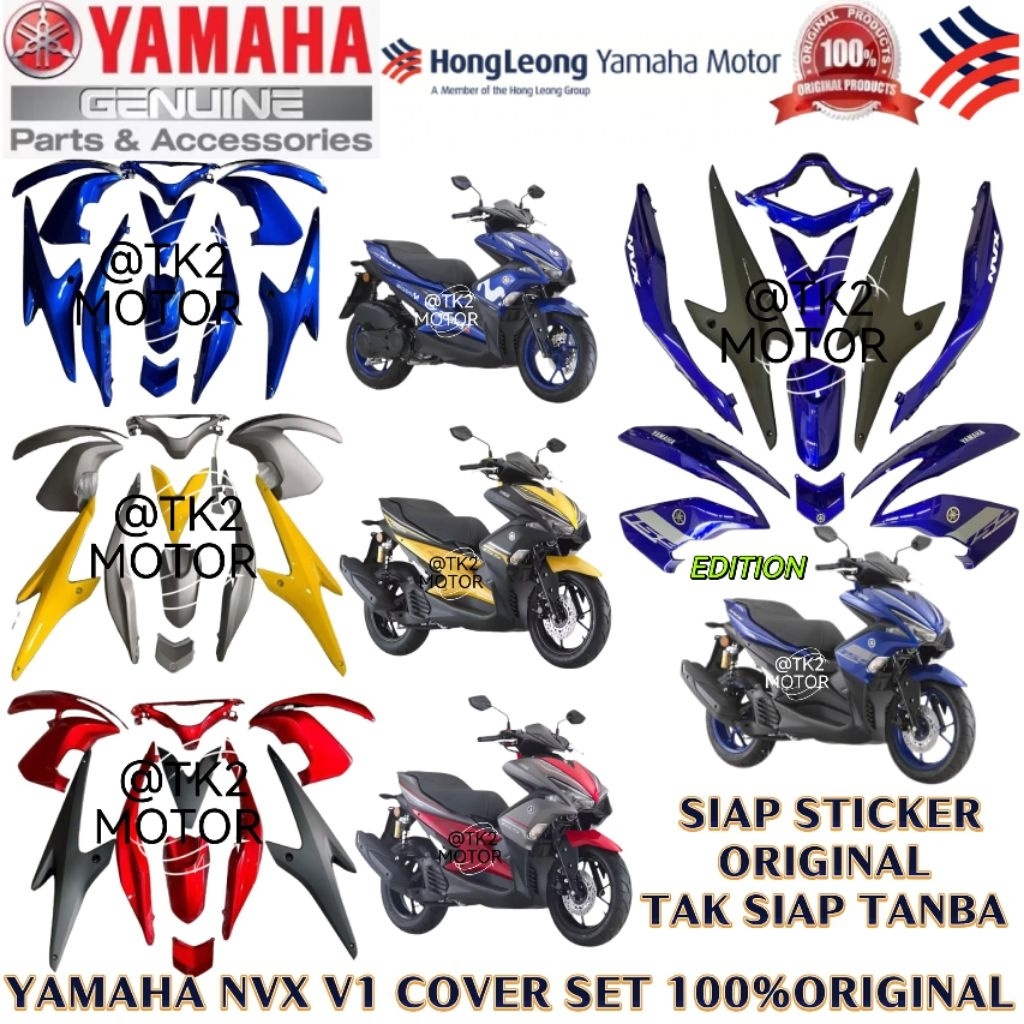 YAMAHA NVX155 V1 BODY SET & STICKER BEJAMIN 💯 ORIGINAL BLUE MOVISTA/RED ...