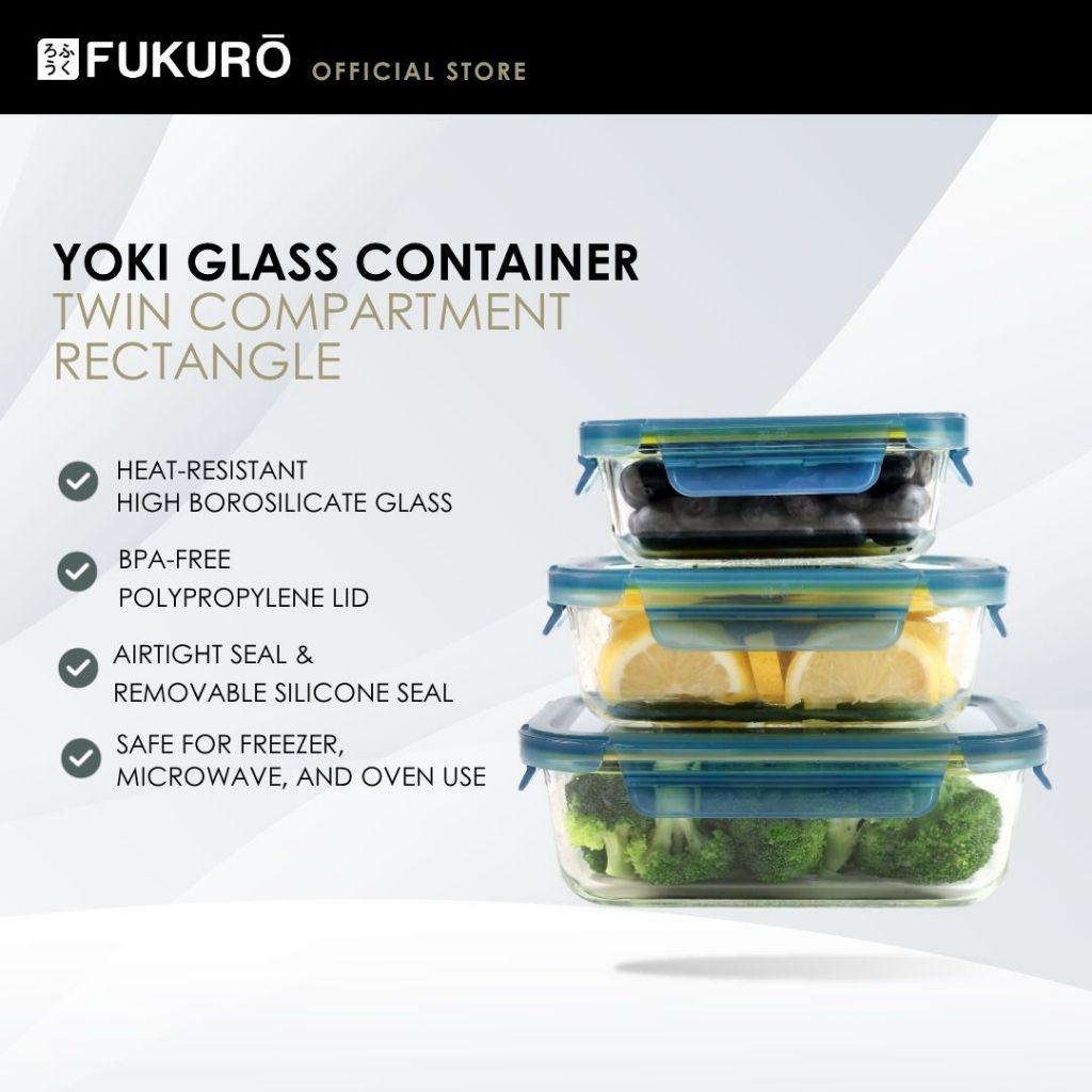 Fukuro Yoki Glass Container Set 3's Rectangle - Lemon Edition (370ml + 640ml + 1,040ml) | Shopee ...