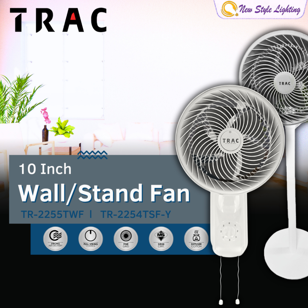 TRAC 10'' Wall Fan Stand Fan 10 Inch Gale Fan Pull String Turbo Fan 3 ...