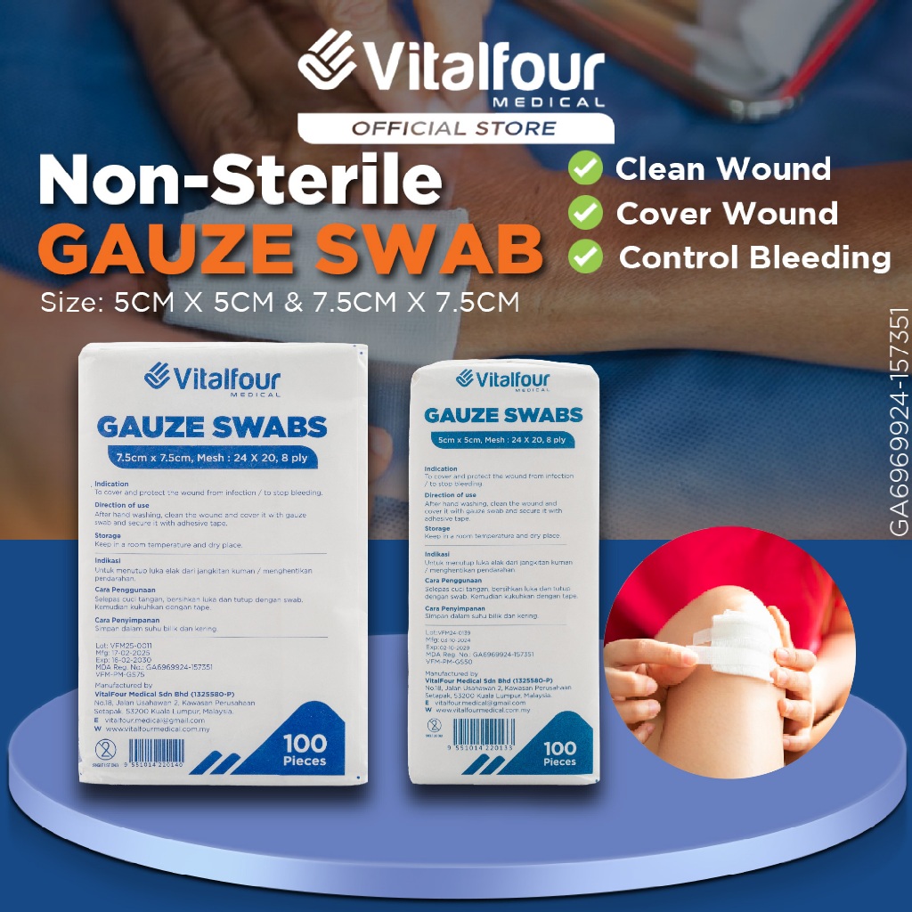 VitalFour Gauze Swab (100's/pack)(24*20 Mesh)(8ply) | Shopee Malaysia