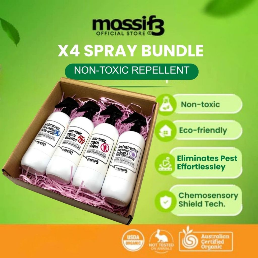 (BUNDLE OF 4) Mossif3 Non-Toxic Repellent Spray for Flies, Mosquito ...