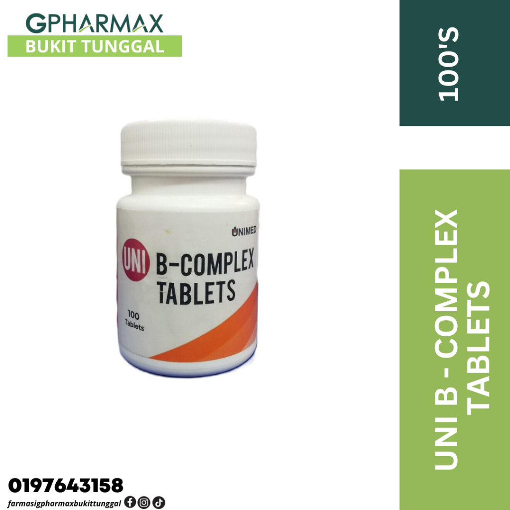 UNI B-COMPLEX TABLET 100'S (VITAMIN SARAF @ URAT/ TAMBAH TENAGA ...