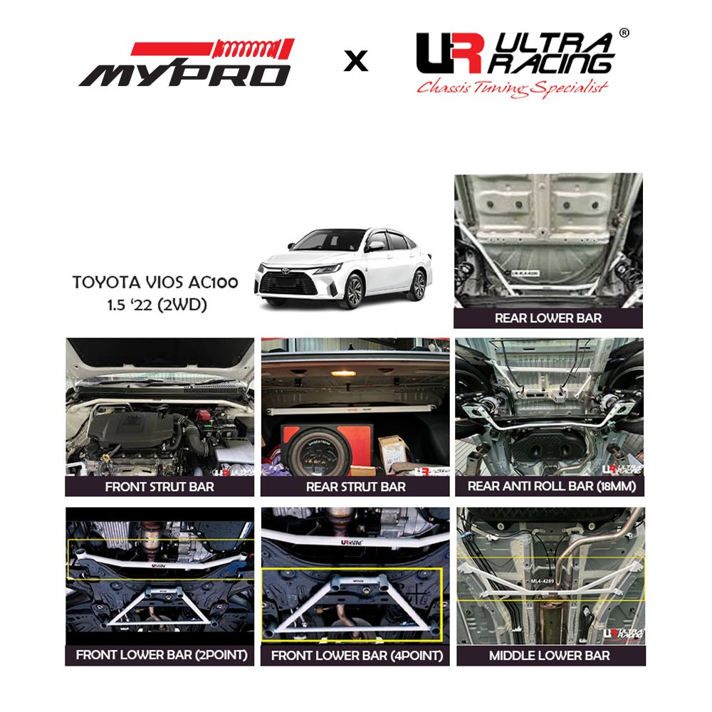 TOYOTA VIOS AC100 1.5 22 (2WD) - 100%Original Ultra Racing Bar | Shopee ...