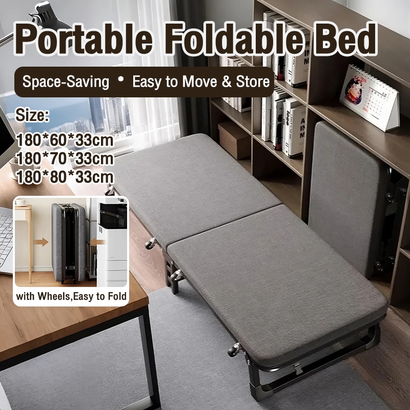 With Wheels Folding Bed Single Bed with Mattress Portable Adjustable ...