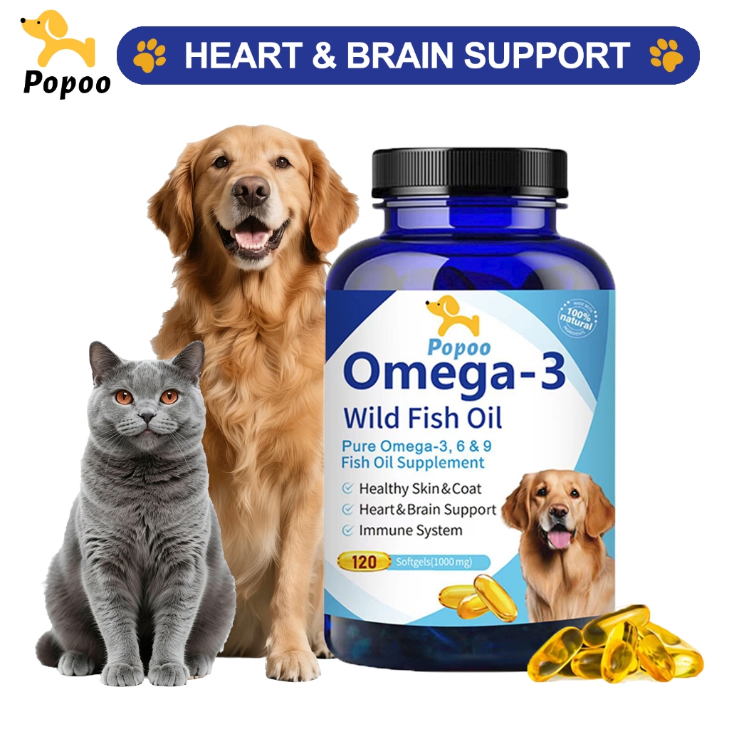 Popoo Omega 3 Fish Oil Softgels for Dog and Cat Treat with EPA DHA Skin ...