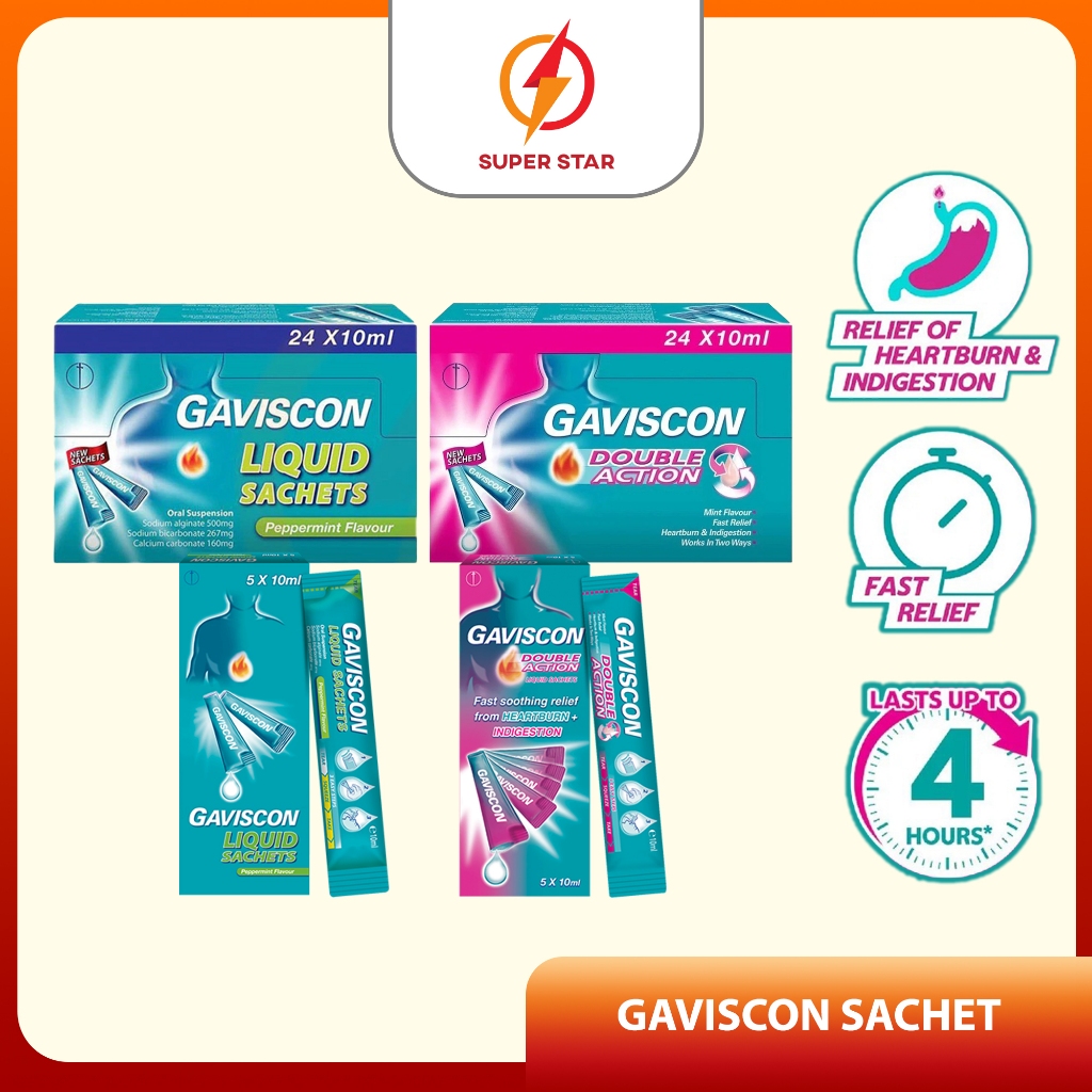 Gaviscon Double Action / Liquid Sachet 10ml x 5 Sachets / 24 Sachets ...