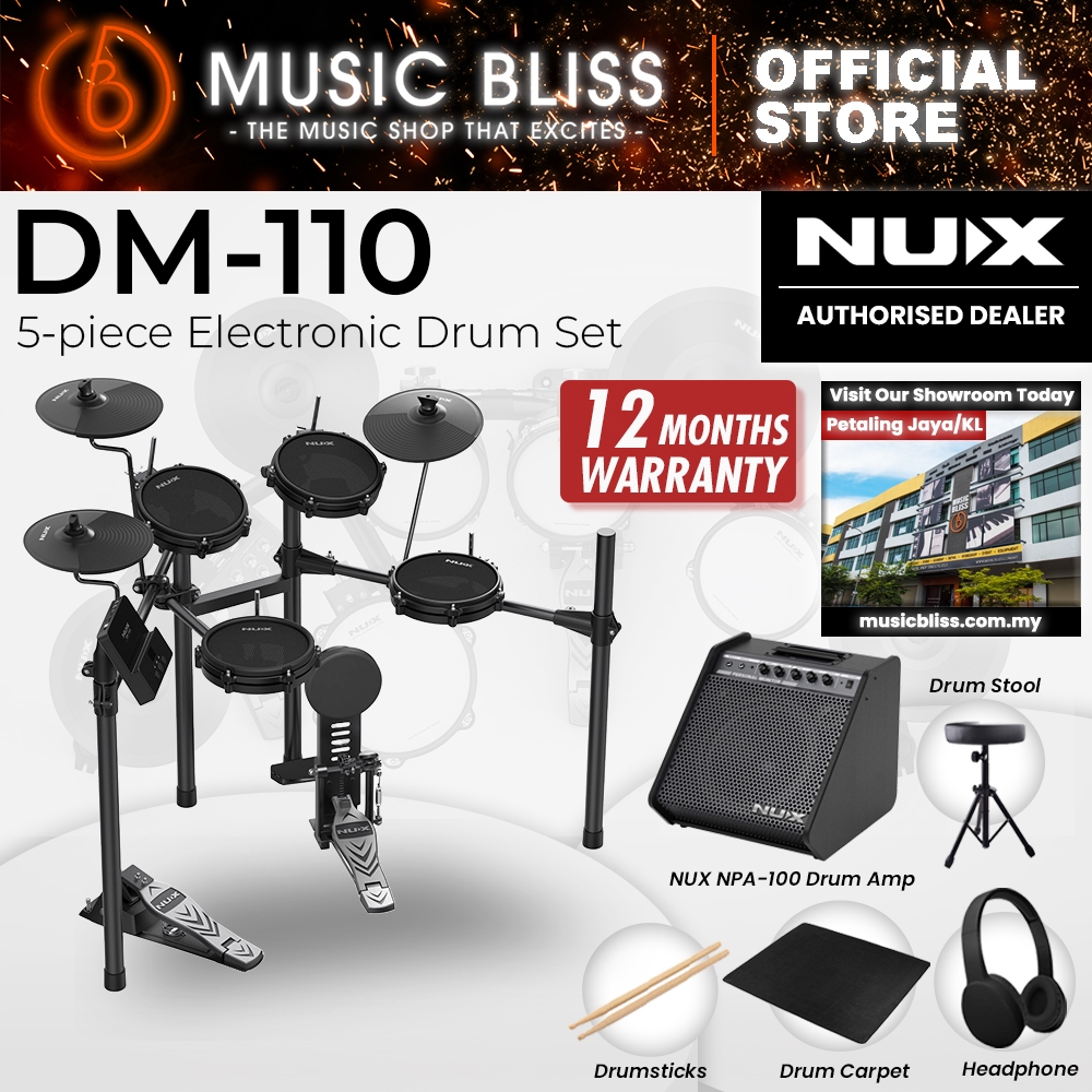 NUX DM-110 5-Piece Digital Electronic Drum Set (DM110 / DM 110 ...