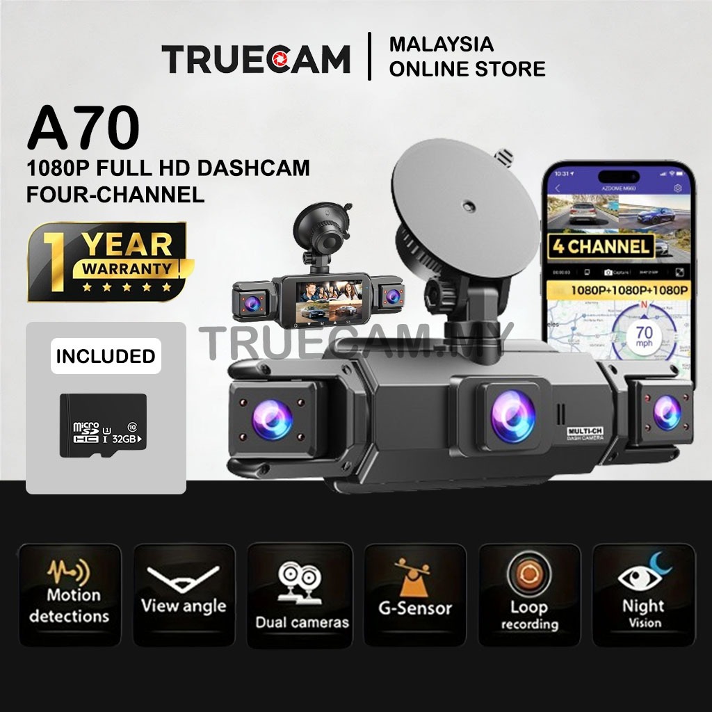 TrueCam A70 WiFi Dashcam 4 Channel Camera Front Rear Left Right With ...