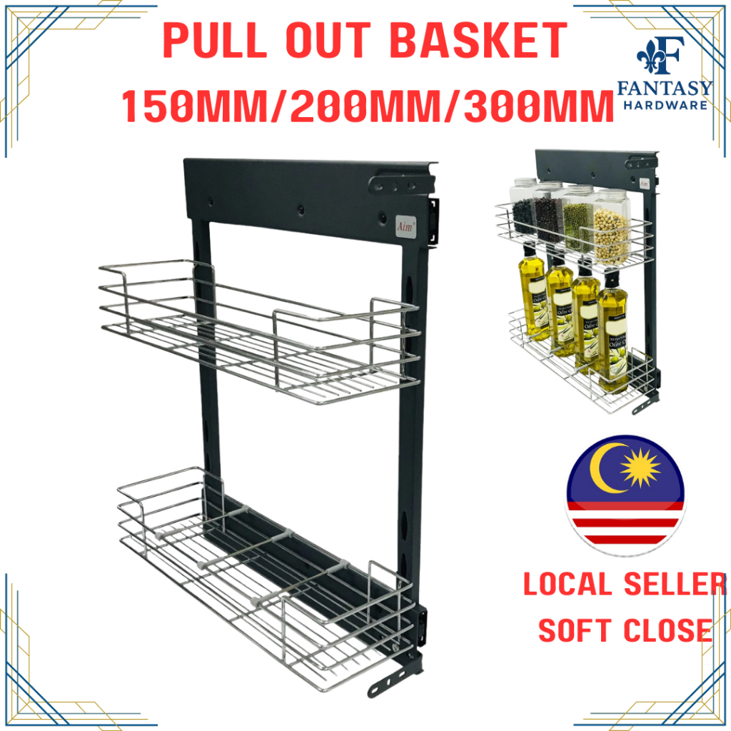 🇲🇾 150/200/300mm Soft Close Closing Slide Side Pull Out Basket ...