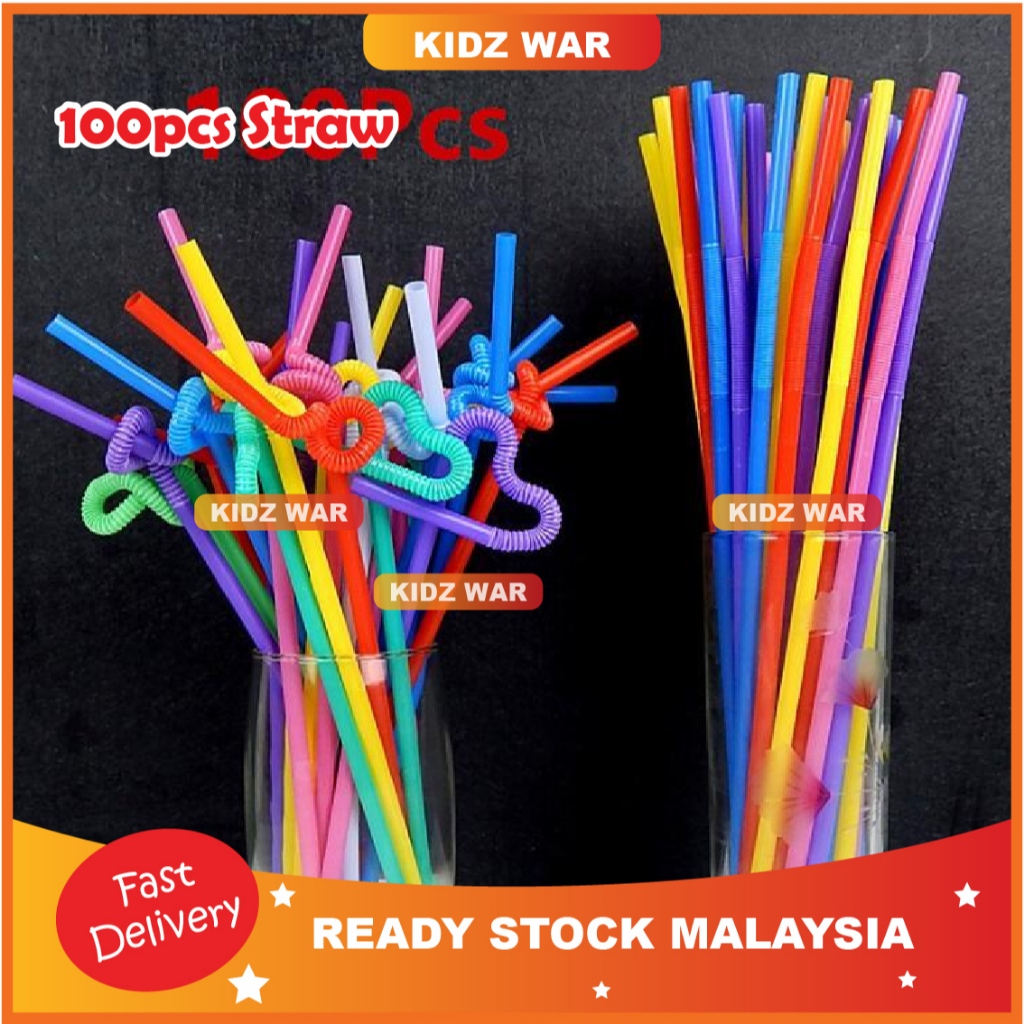 Flexible Artistic Curvy Drink Straw 100pcs Bend Colorful Straw Minum ...