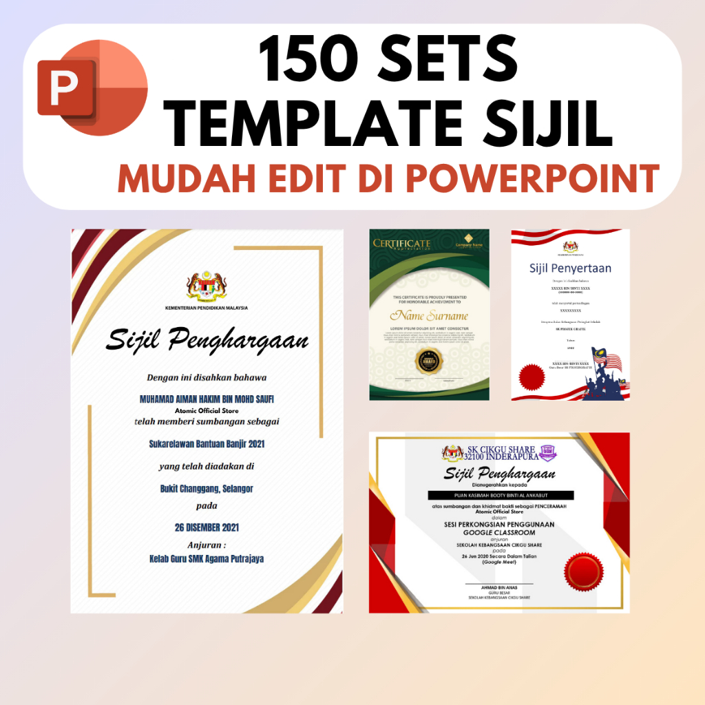 🔥INSTANT🔥 150 Sets Certificate Templates Sijil Template Bundle A4 Size ...