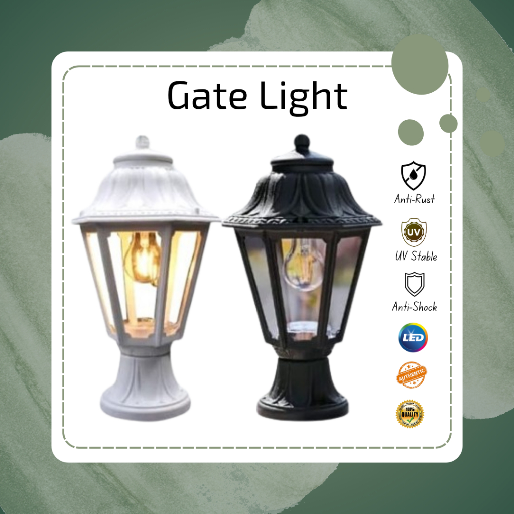 Outdoor Resin Gate Light Pillar Lamp Lampu Pagar Pintu Tiang IP65 E27 ...
