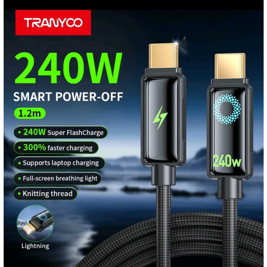 Tranyoo 240W 1.2M Data Cable Smart Power Off Breathing Light Fast ...