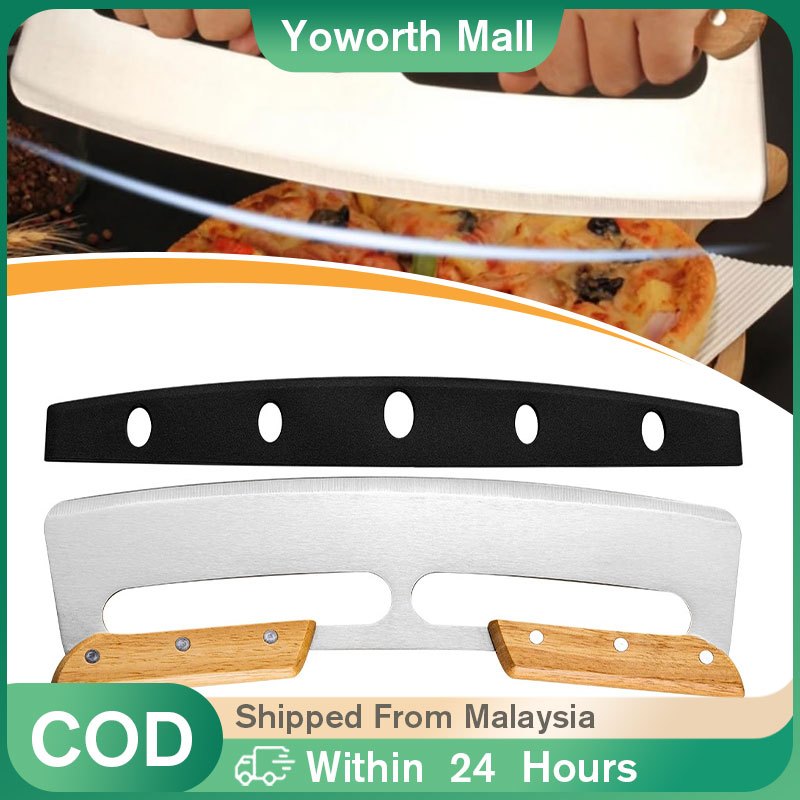 Double Wooden Handles Pizza Cutter Rocker / Stainless Steel Pizza ...