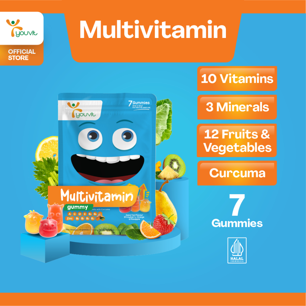 Youvit Kids Multivitamin Gummy 7 days (7 Pcs) with Vitamin C, Vitamin D ...