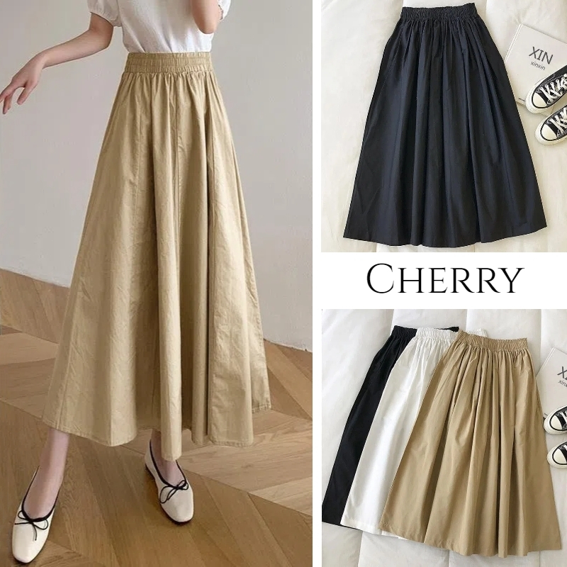 Cherryshop 💕 Ready Stock 💕 Long Pleated Skirts Women Ruffled Elastic ...