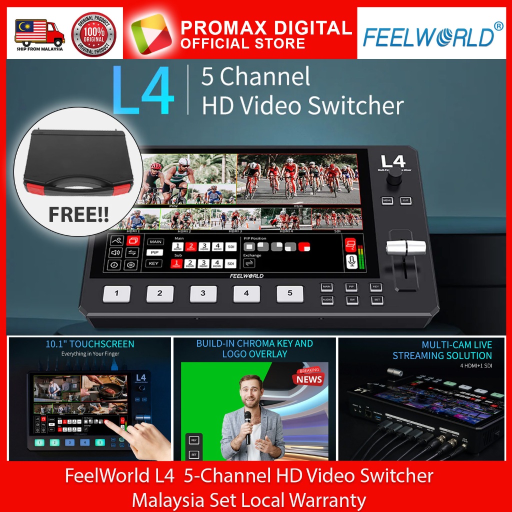 FEELWORLD L4 Video Mixer Switcher 10.1"Touch Screen USB3.0 Fast ...