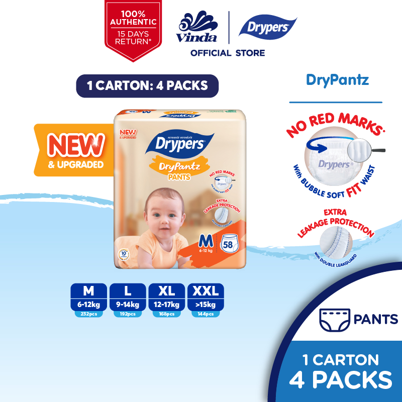 [New and Upgraded] Drypers DryPantz Baby Diapers M58/ L48/ XL42/ XXL36 ...