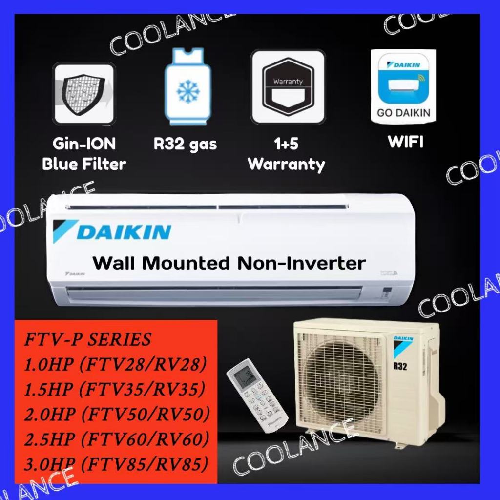 Daikin 1.0HP-3.0HP Penyaman Udara R32 Non Inverter FTV-PB Siri Gin ion ...
