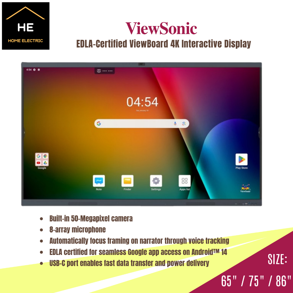 VIEWSONIC 65" / 75" / 86" EDLA-Certified ViewBoard 4K Interactive ...