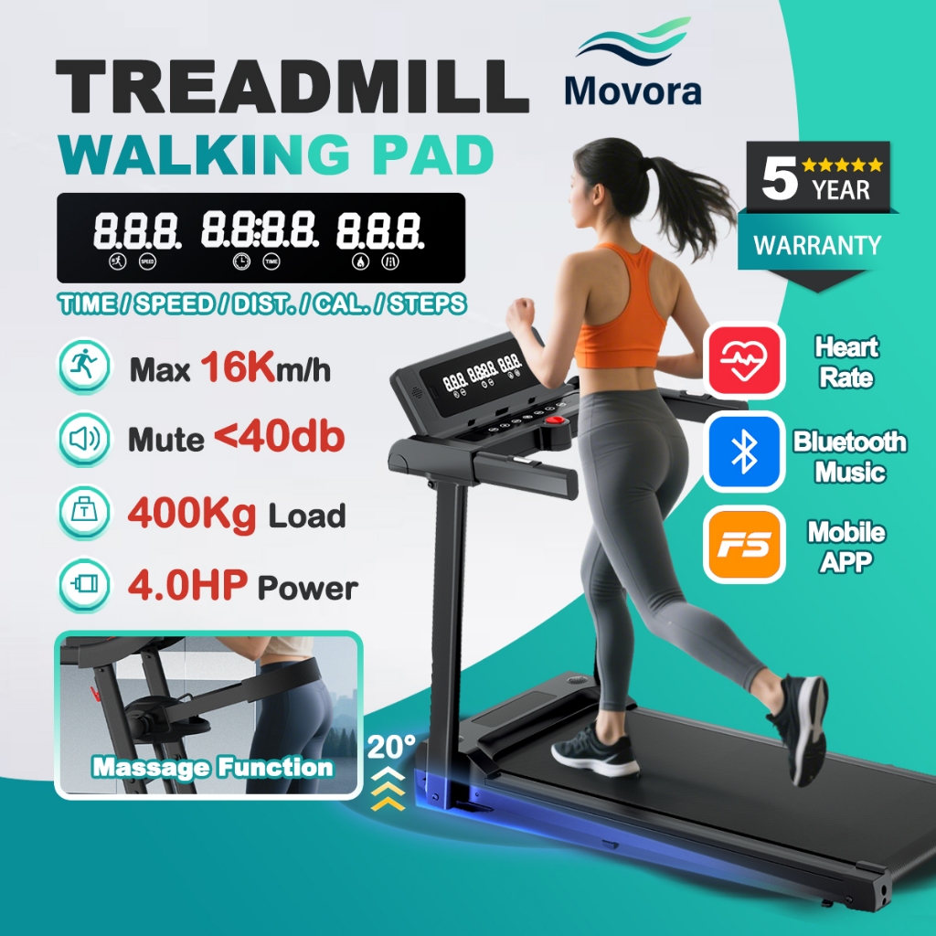 16KM Foldable Smart Treadmill 4.0HP Shock-Absorbing Walking Pad with ...