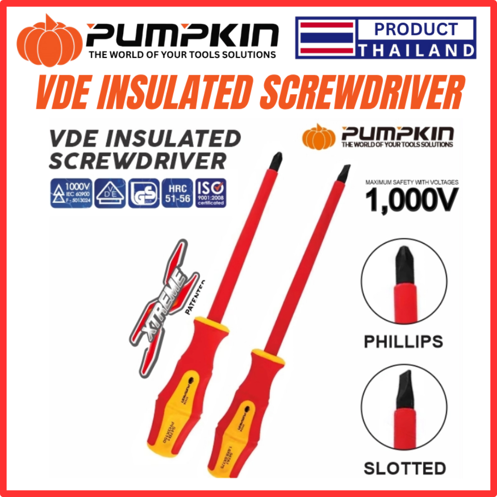 PUMPKIN VDE Insulated Screwdriver Slotted Philips 1000V CRV Blackened ...