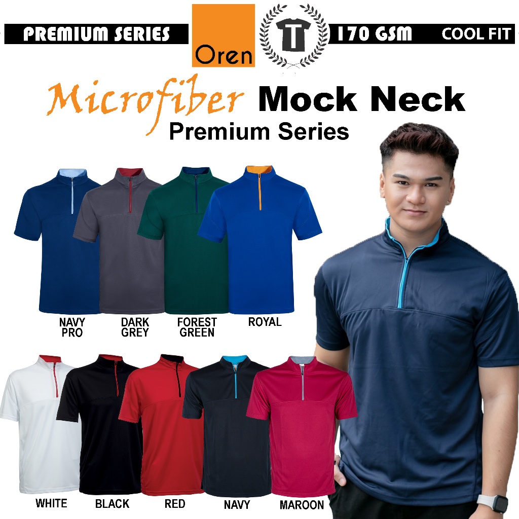 【Premium】Unisex Microfiber Mock Neck with Zip Jersey - BLACK/WHITE ...