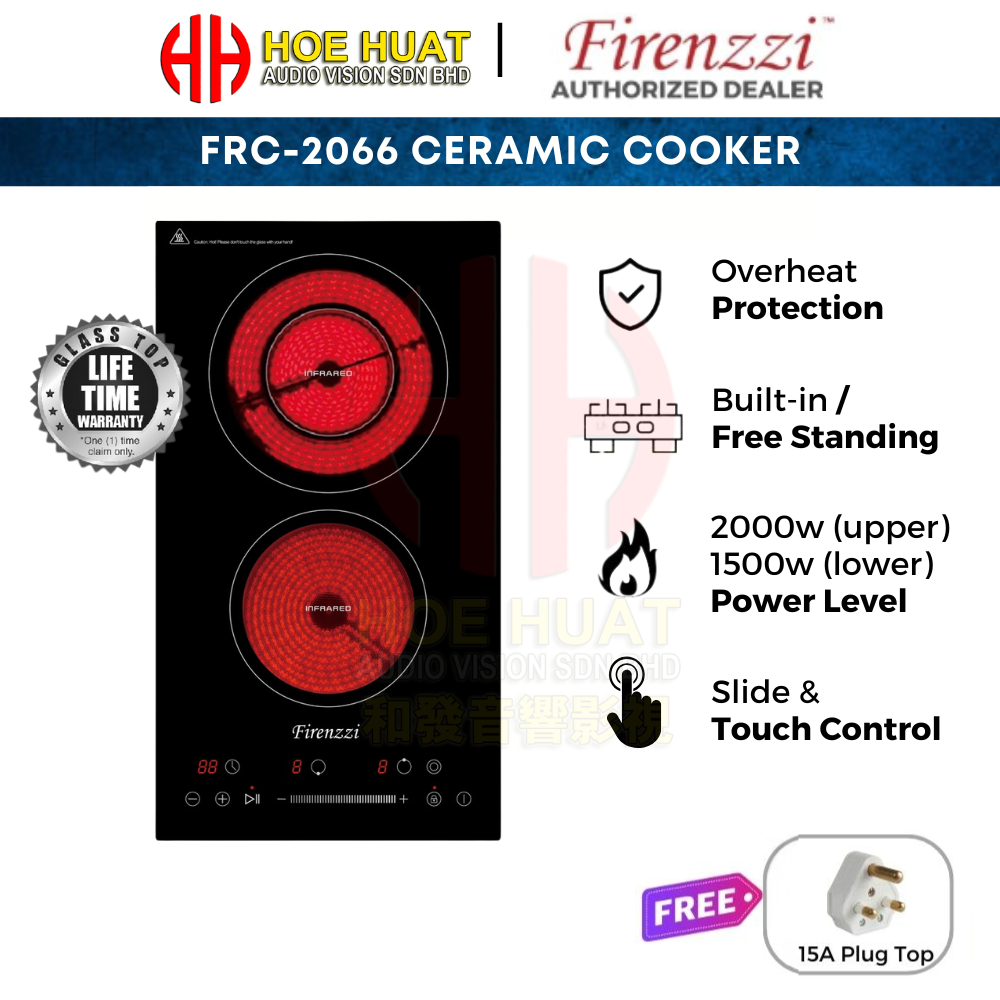 Firenzzi FRC-2066 2000W 9 Power Setting Domino Ceramic Cooker with ...