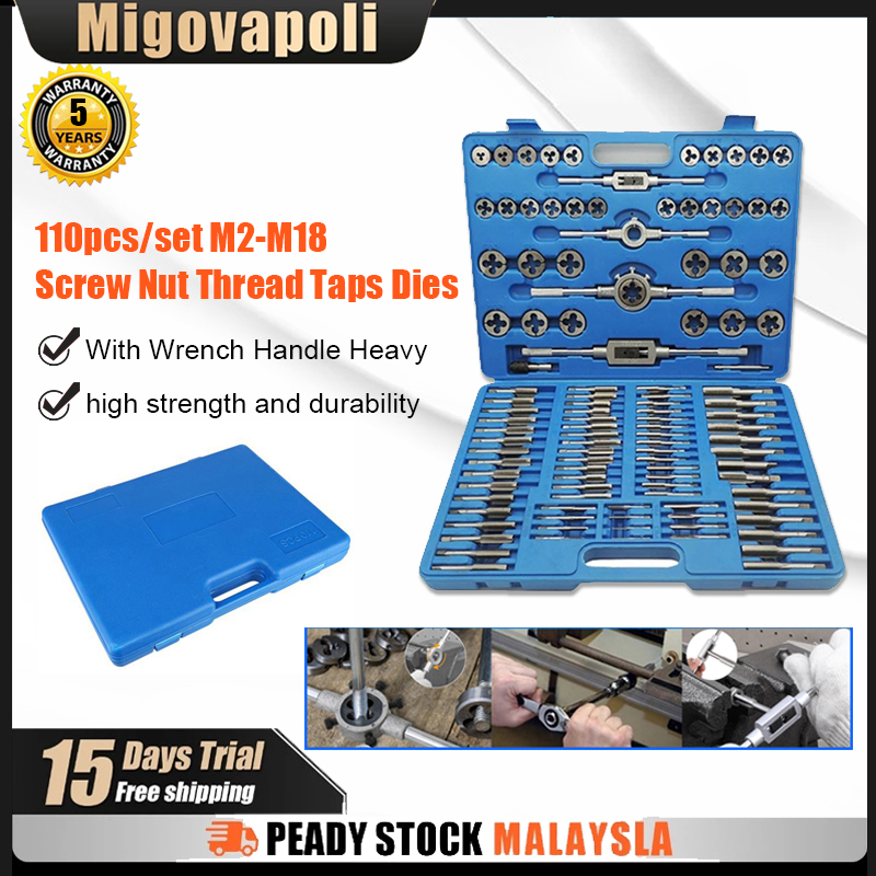 110pcs/set M2-M18 Screw Nut Thread Taps Dies With Wrench Handle Heavy ...