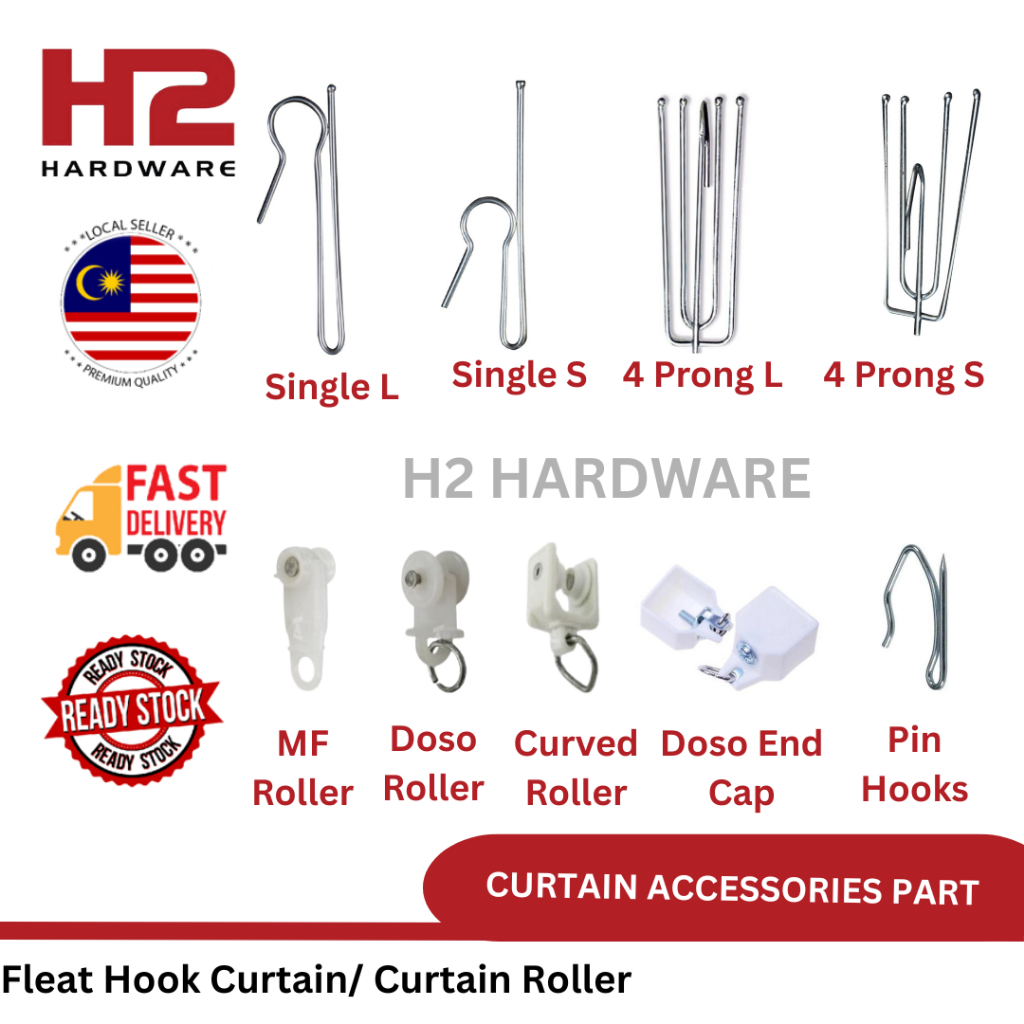 50PCS 10PCS CURTAIN PLEAT HOOK / Cangkuk Langsir METAL Besi Adjust Hook ...