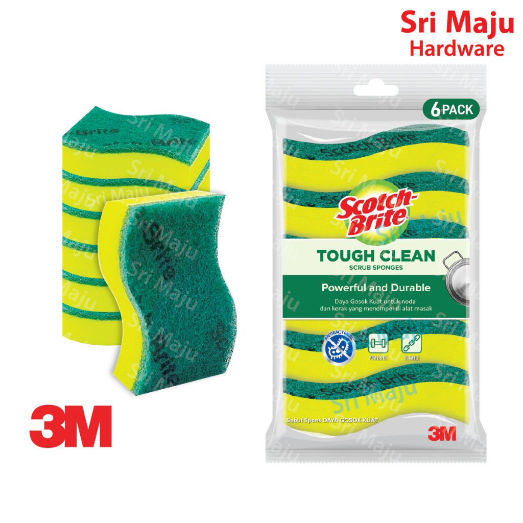 MAJU 3M Scotch Brite 21-AB Tough Clean Scrub Sponge Anti Bacteria Span ...
