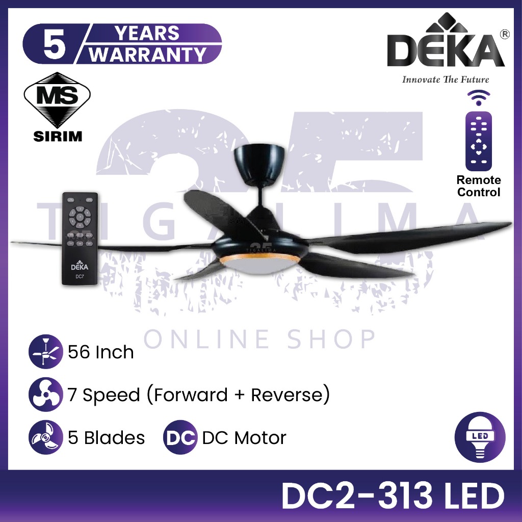 DEKA DC2-313 LED F5DC LED PRO 56 Inch 5 Blades Forward + Reverse Remote ...